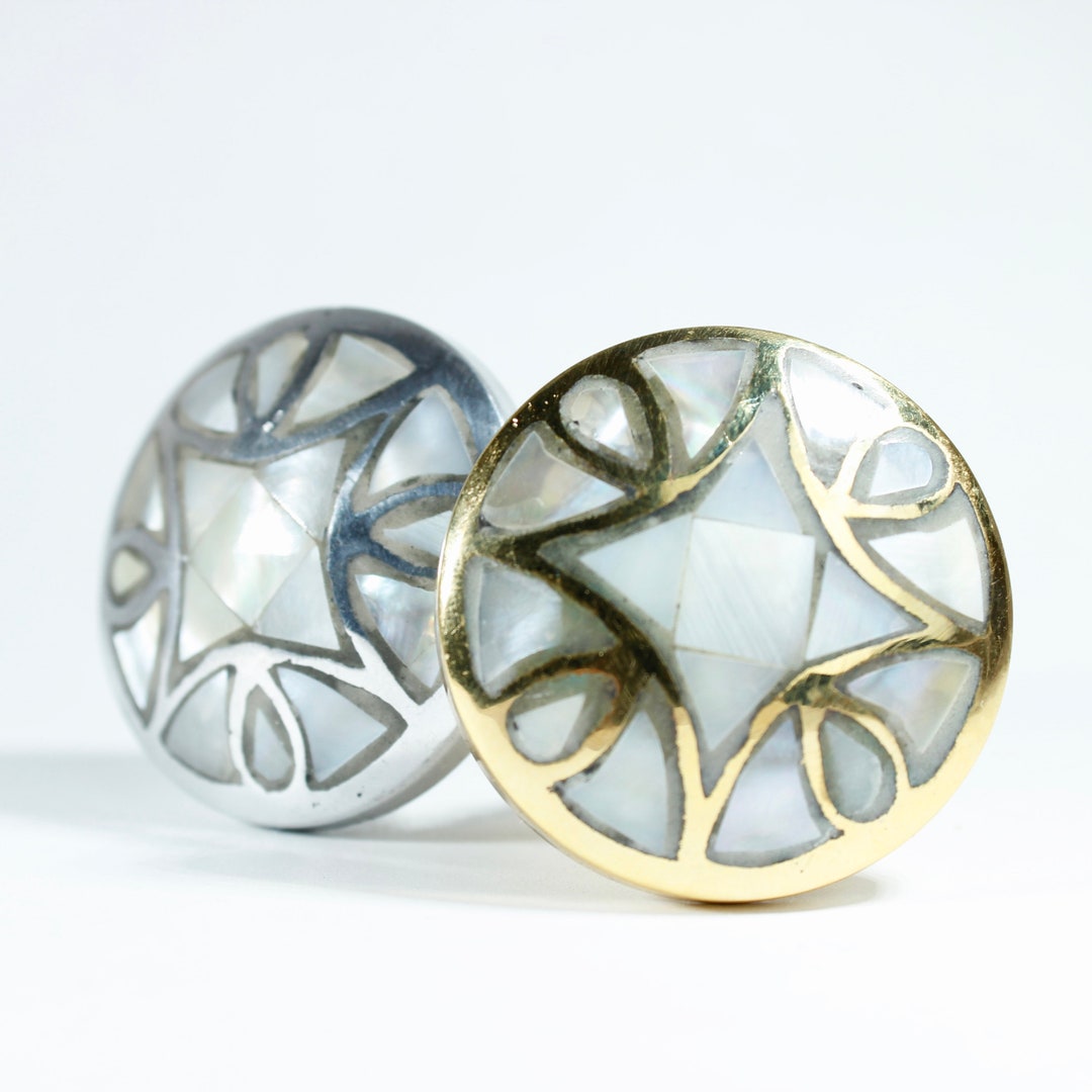Mother of Pearl Drawer Knobs in Silver or Brass - Cabinet Knobs With ...