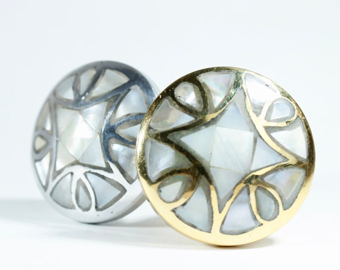 Mother of Pearl Drawer Knobs in Silver or Brass - Cabinet Knobs With ...