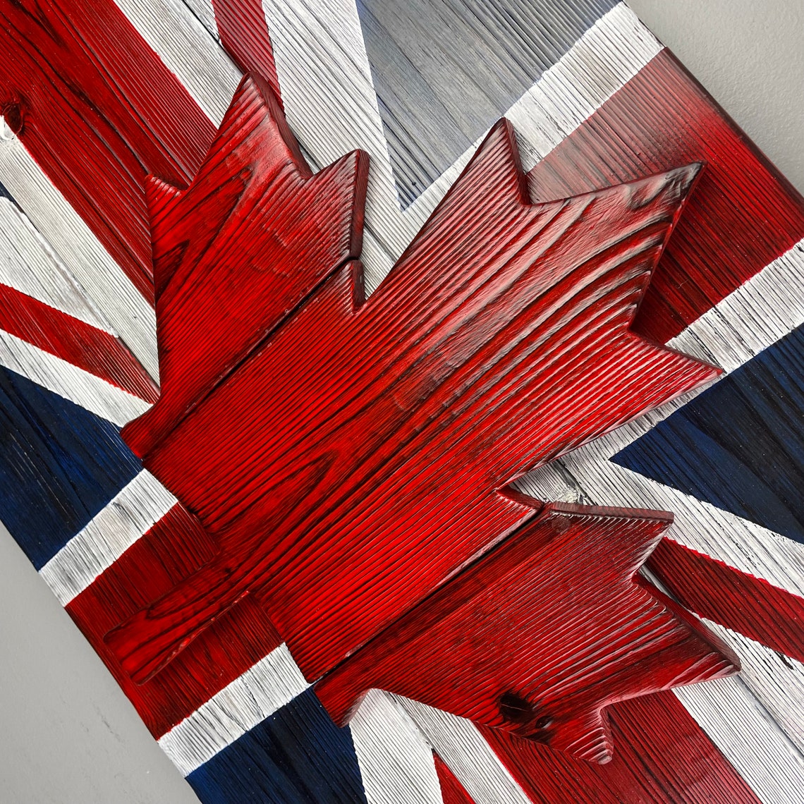 Burnt Wood British Canadian Flag Mix Wooden Union Jack With | Etsy
