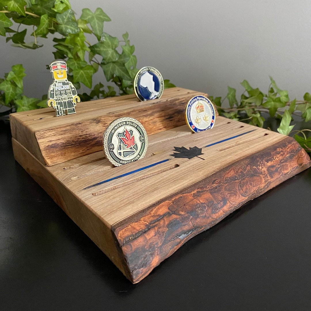 Challenge Coin Holder Made of Wood With Epoxy Inlay - Coin Display Rack ...
