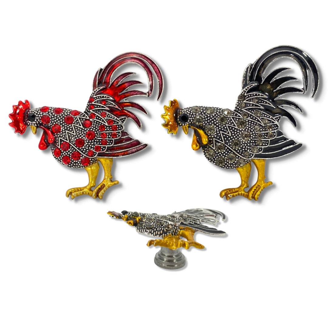 Rooster Drawer Knobs With Crystals in Black or Red Rooster Cabinet Knob Farm Animals Kitchen ...