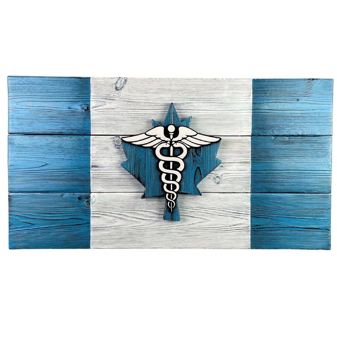 Canadian Nurse Wooden Flag With Caduceus in Blue - Gift Registered ...