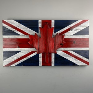 Burnt Wood British Canadian Flag Mix Wooden Union Jack With Maple Leaf ...