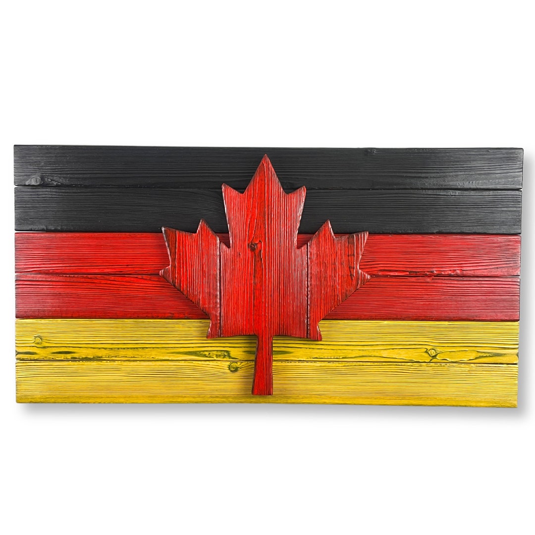 German Canadian Flag Made of Wood 15” X 30" Burnt Cedar Shou Sugi Ban ...