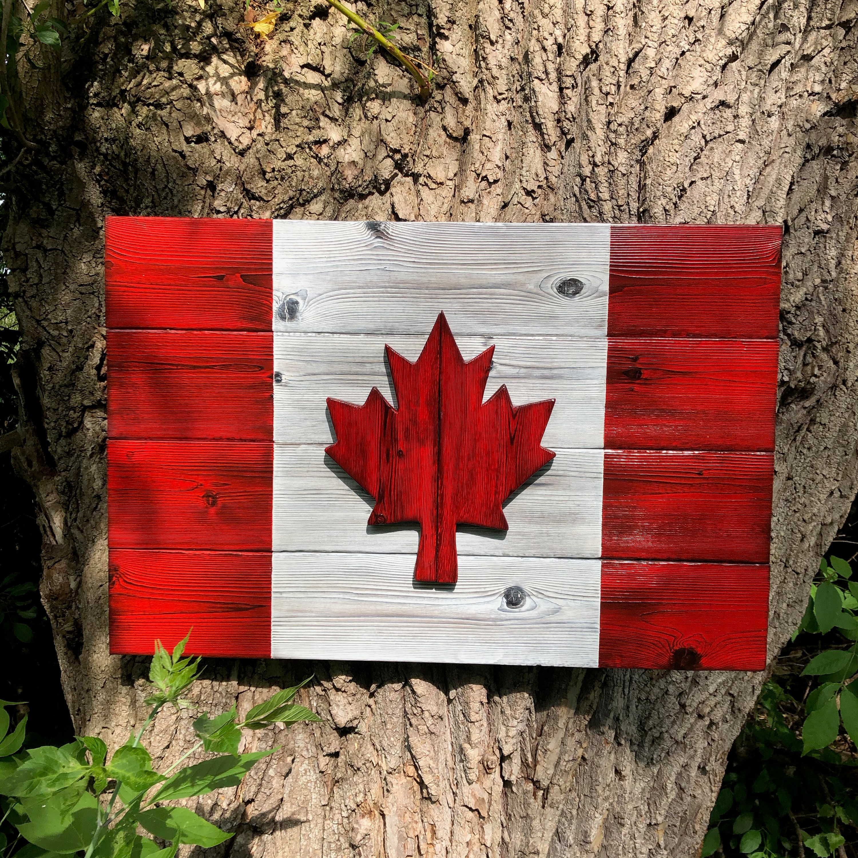 Rustic Wood Canadian Flag - 20' X 30" Burnt Cedar Shou Sugi Ban Flag of ...