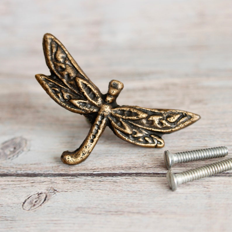 Dragonfly Drawer Knobs in Antique Brass Brass Dragonfly - Etsy
