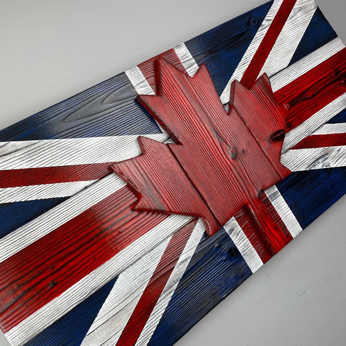 Burnt Wood British Canadian Flag Mix Wooden Union Jack With | Etsy