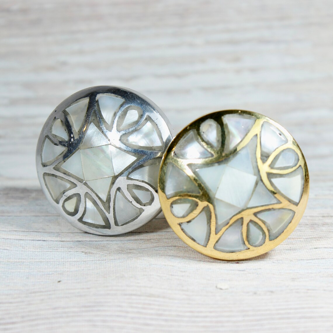 Mother of Pearl Drawer Knobs in Silver or Brass Cabinet - Etsy