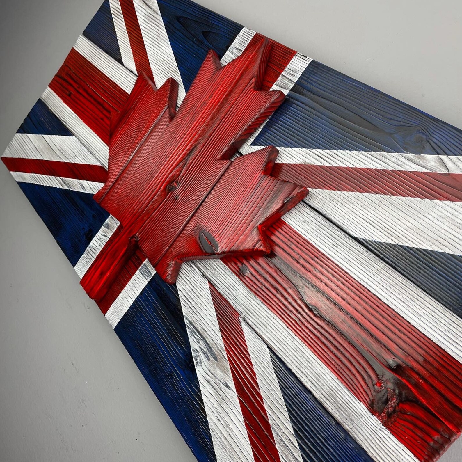 Burnt Wood British Canadian Flag Mix Wooden Union Jack With | Etsy