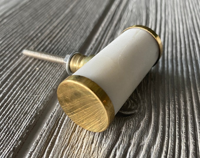 Marble Drawer Knobs in White With Gold - Modern Stone Knobs With Brass ...