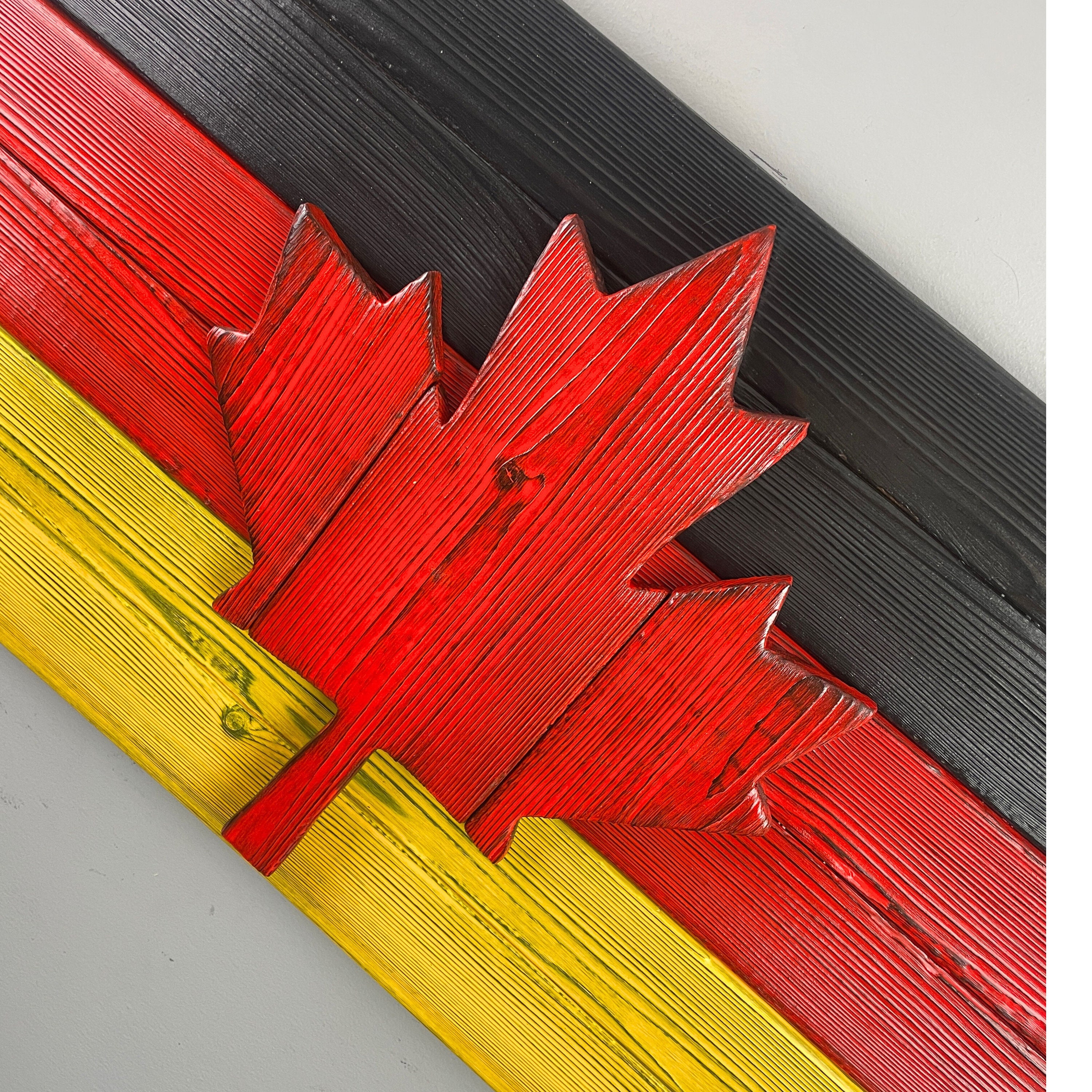German Canadian Flag Made of Wood 15” X 30" Burnt Cedar Shou Sugi Ban ...