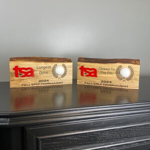 Custom Golf Award Live Edge Wood With Golf Ball - Personalized Golf ...