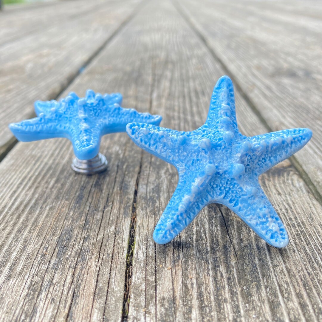 Light Blue Starfish Drawer Knobs SET of 2 Coastal Nautical Decor Cabinet Knobs - Etsy