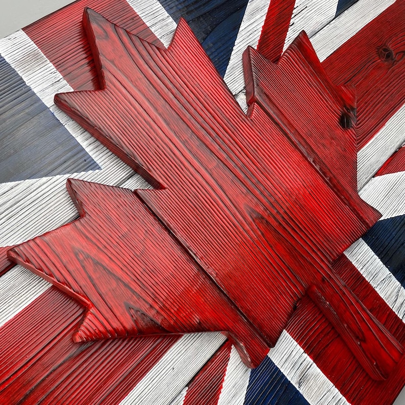 Burnt Wood British Canadian Flag Mix Wooden Union Jack With | Etsy
