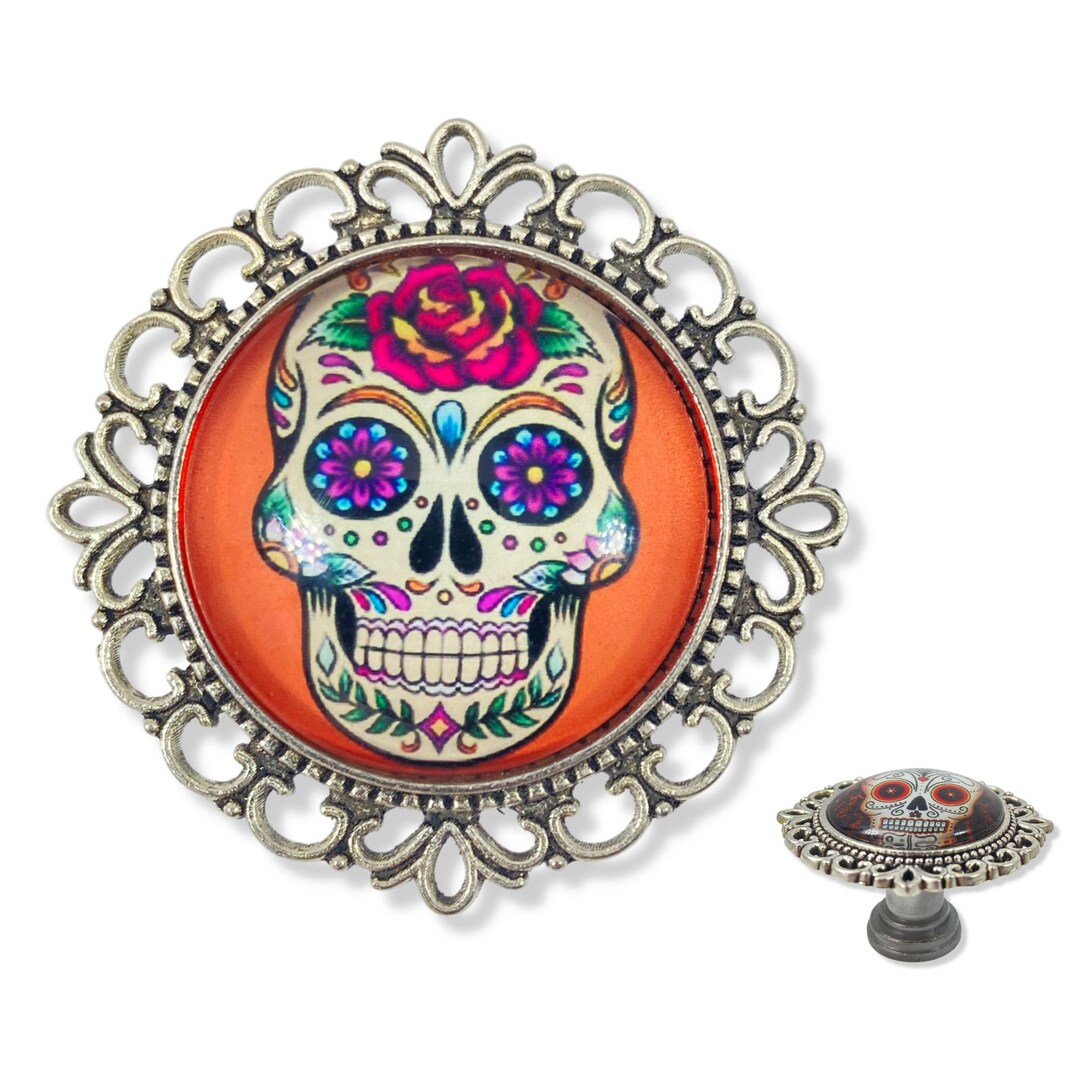Orange Sugar Skull Drawer Knobs Cabinet Knobs With Skull - Etsy
