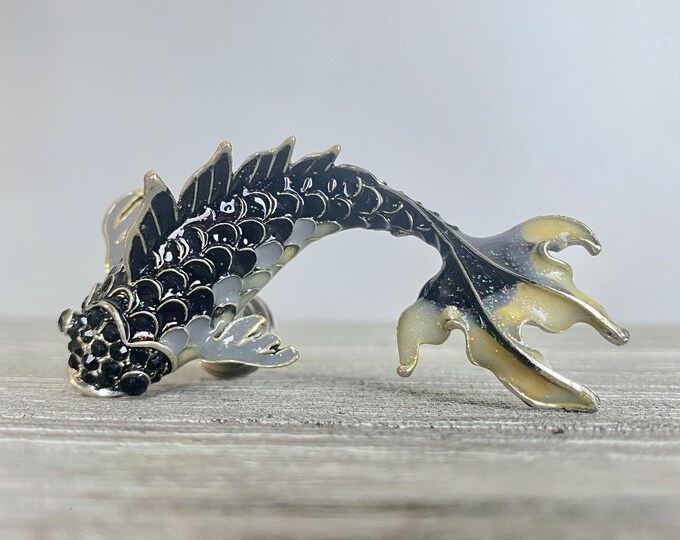 Koi Fish Drawer Knob in Silver and Black With Crystals - Etsy