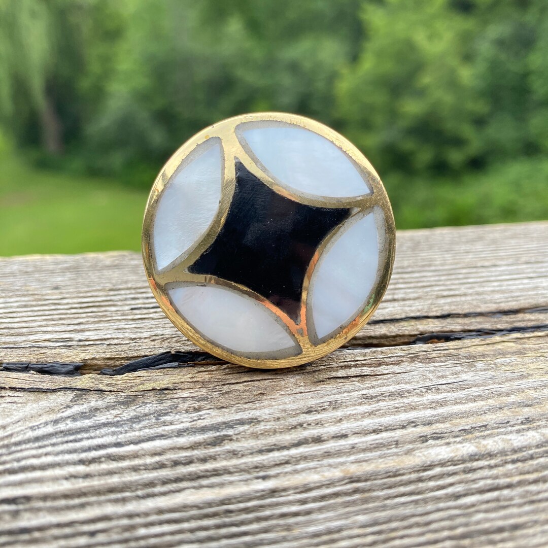 Gold Brass Mother of Pearl Drawer Knob Black and White - Sea Shell Dresser Knobs - Abalone ...