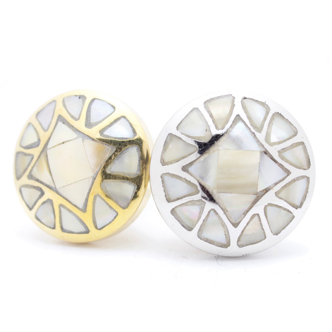 Mother of Pearl Cabinet Knob in Silver or Gold - Brass Drawer Knobs ...