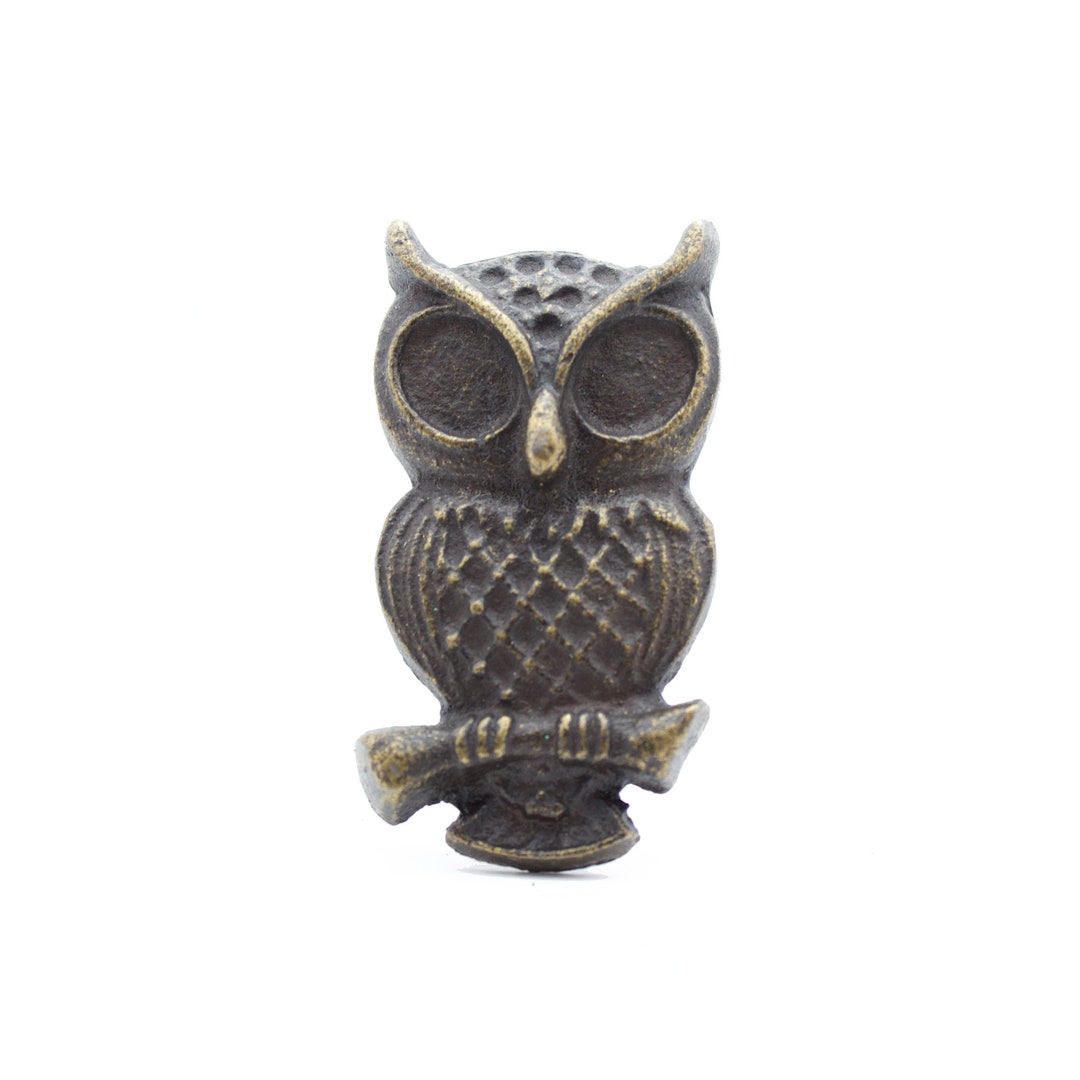 Owl Drawer Knob Antique Brass Metal - Owl Cabinet Hardware - Woodland ...