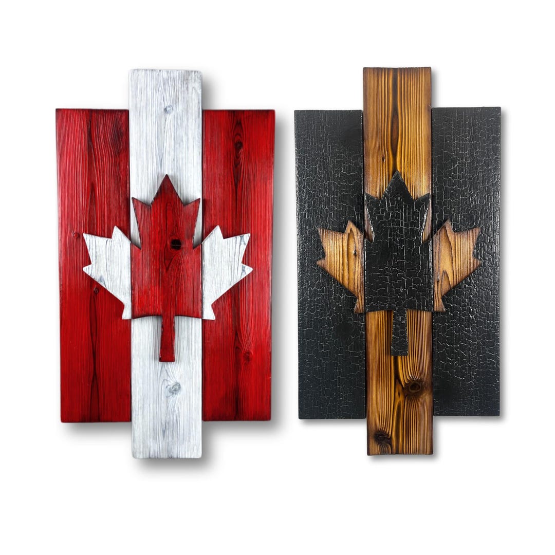 Rustic Canadian Flag in Burnt Wood Outdoor Canada Sign Shou Sugi Ban ...