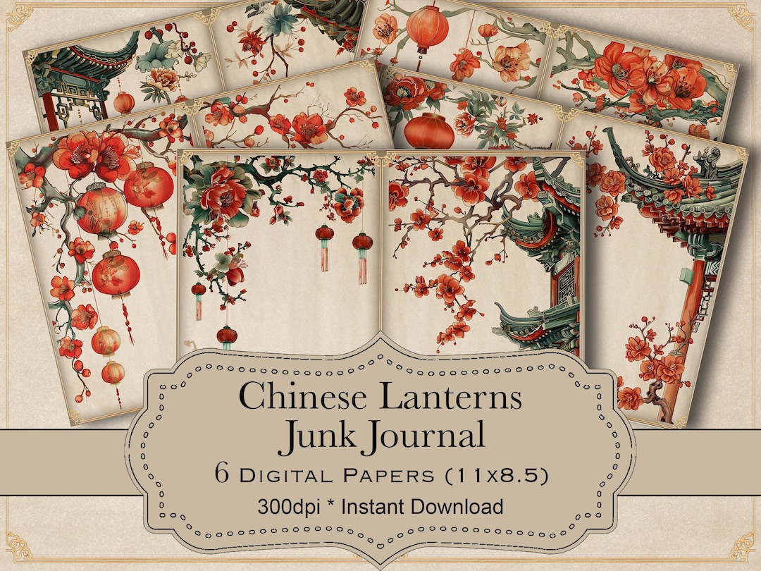 Chinese Lantern Digital Paper, Chinese New Year of the Snake, Vintage ...