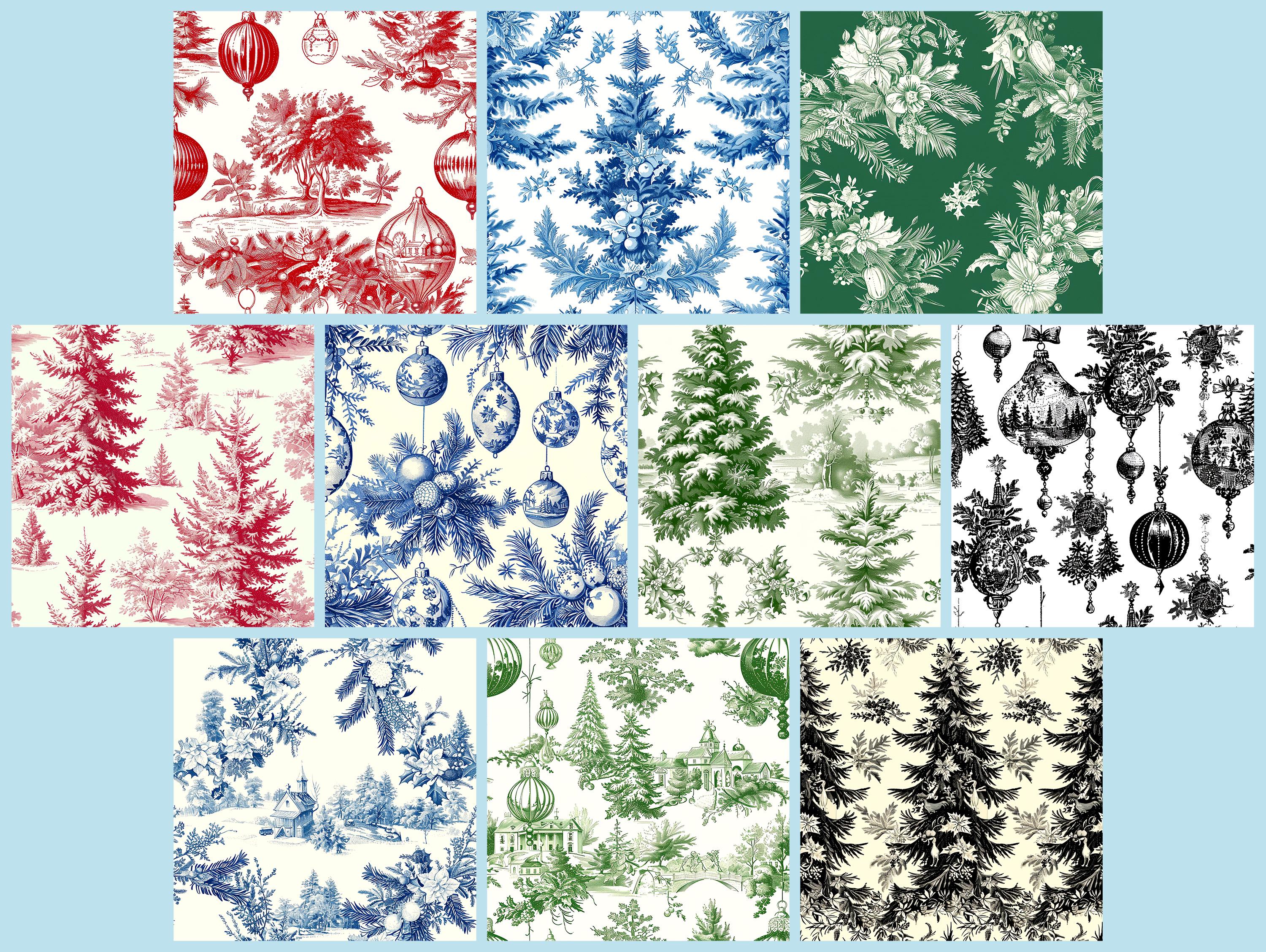Christmas Toile Digital Paper, Vintage Christmas Toile, Seamless ...