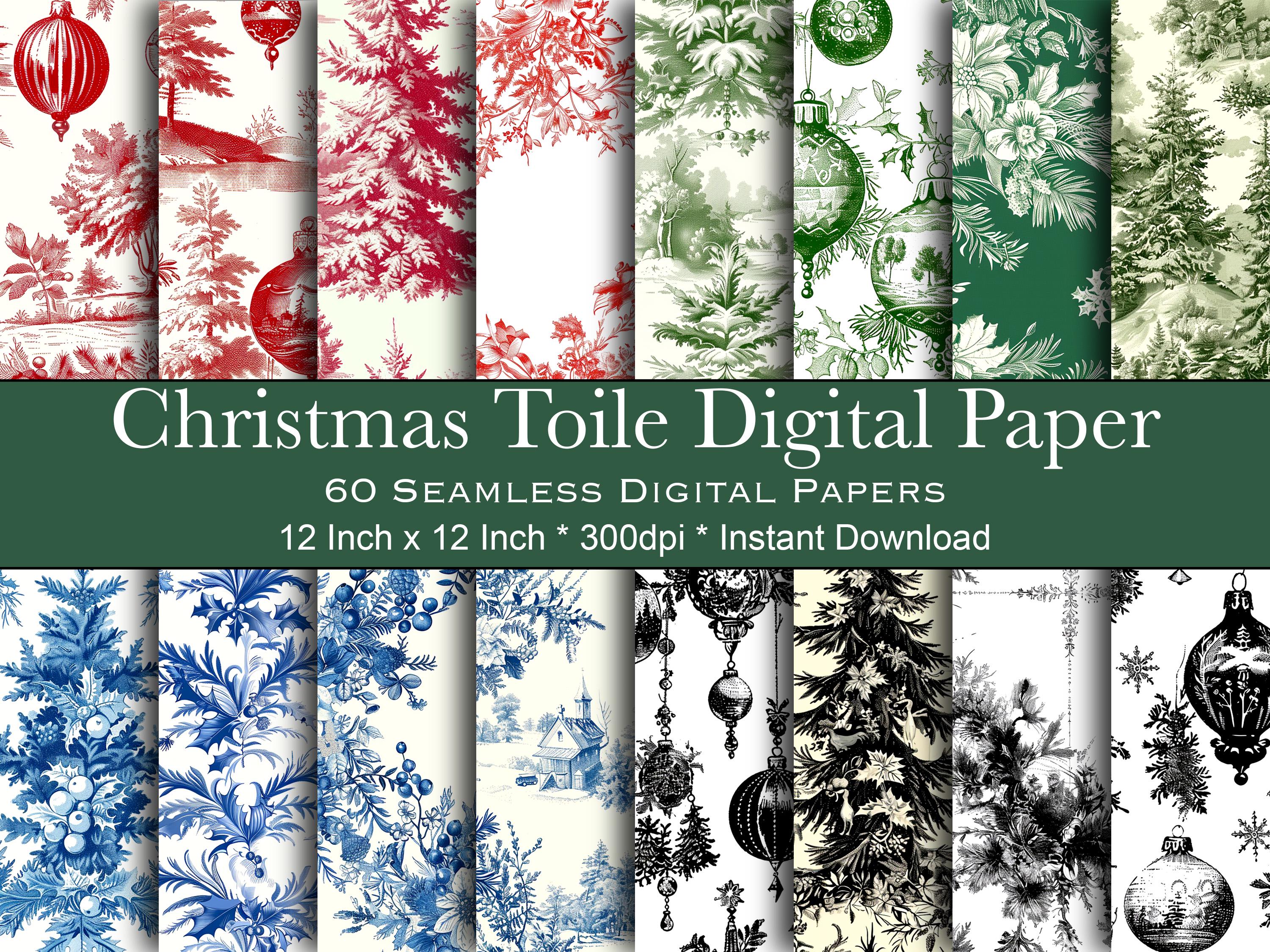 Christmas Toile Digital Paper, Vintage Christmas Toile, Seamless ...
