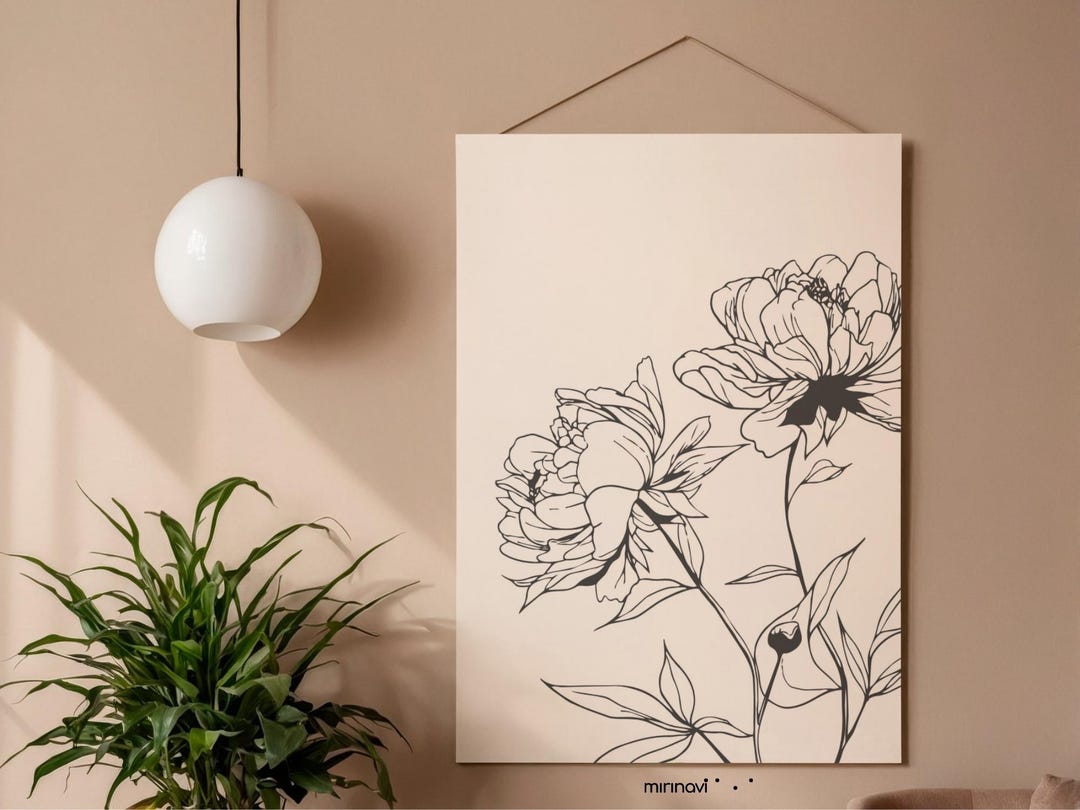 Peony Line Art Printable, Modern Minimalist Floral Wall Art, Botanical ...