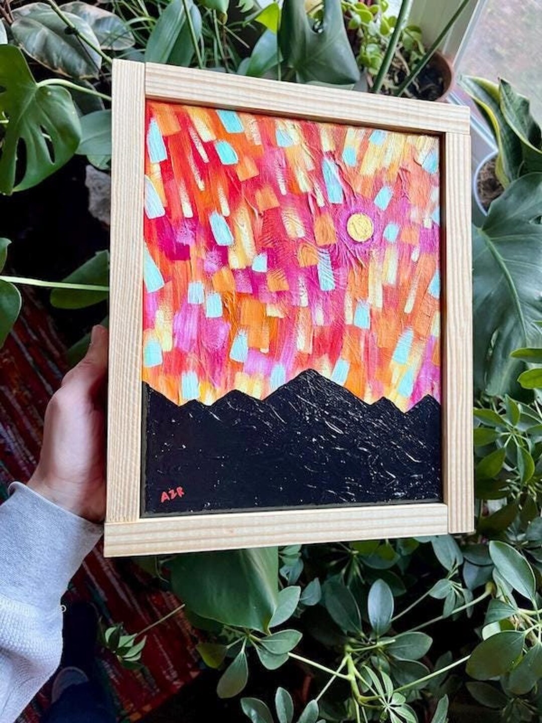 Confetti Sunset Silhouette Mountains Painting - Etsy