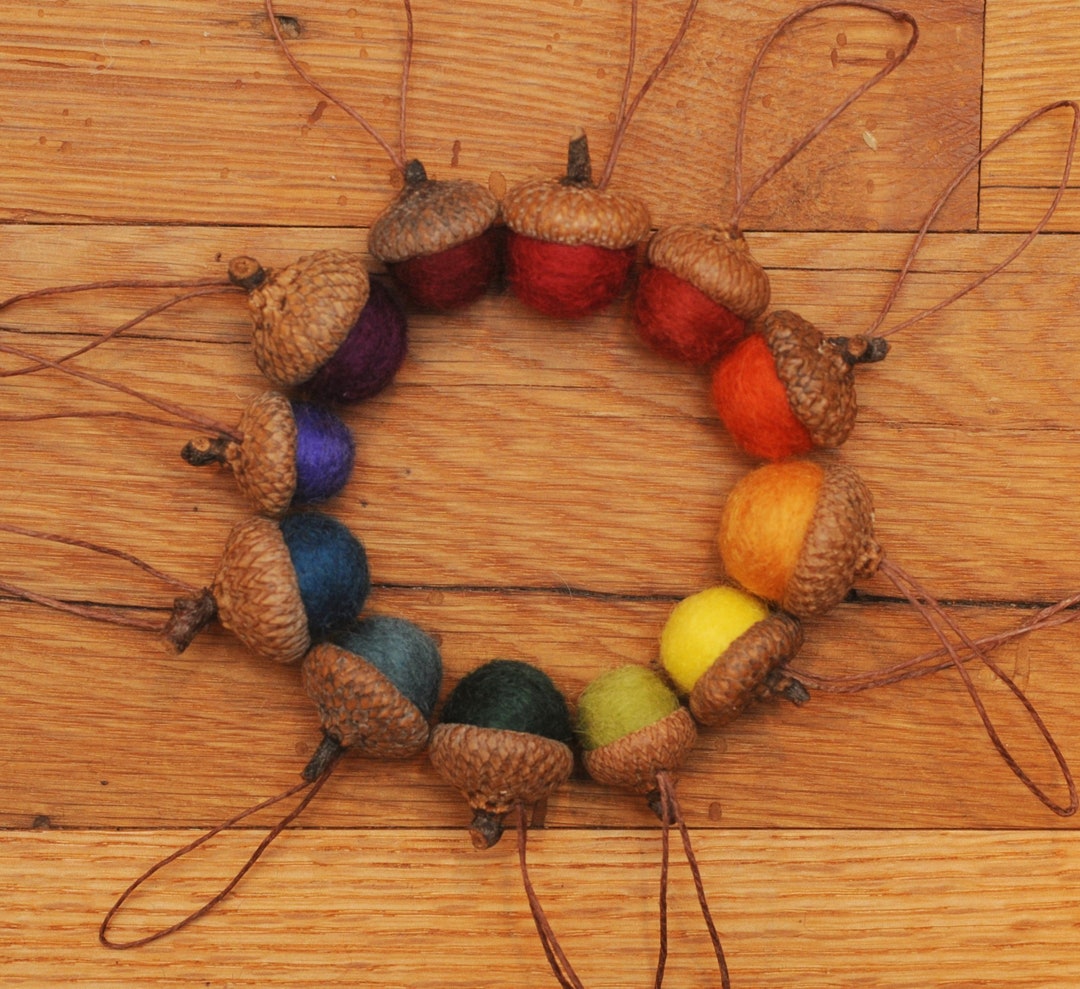 Rainbow Felted Acorn Ornaments Set of 12, Also Available Without ...