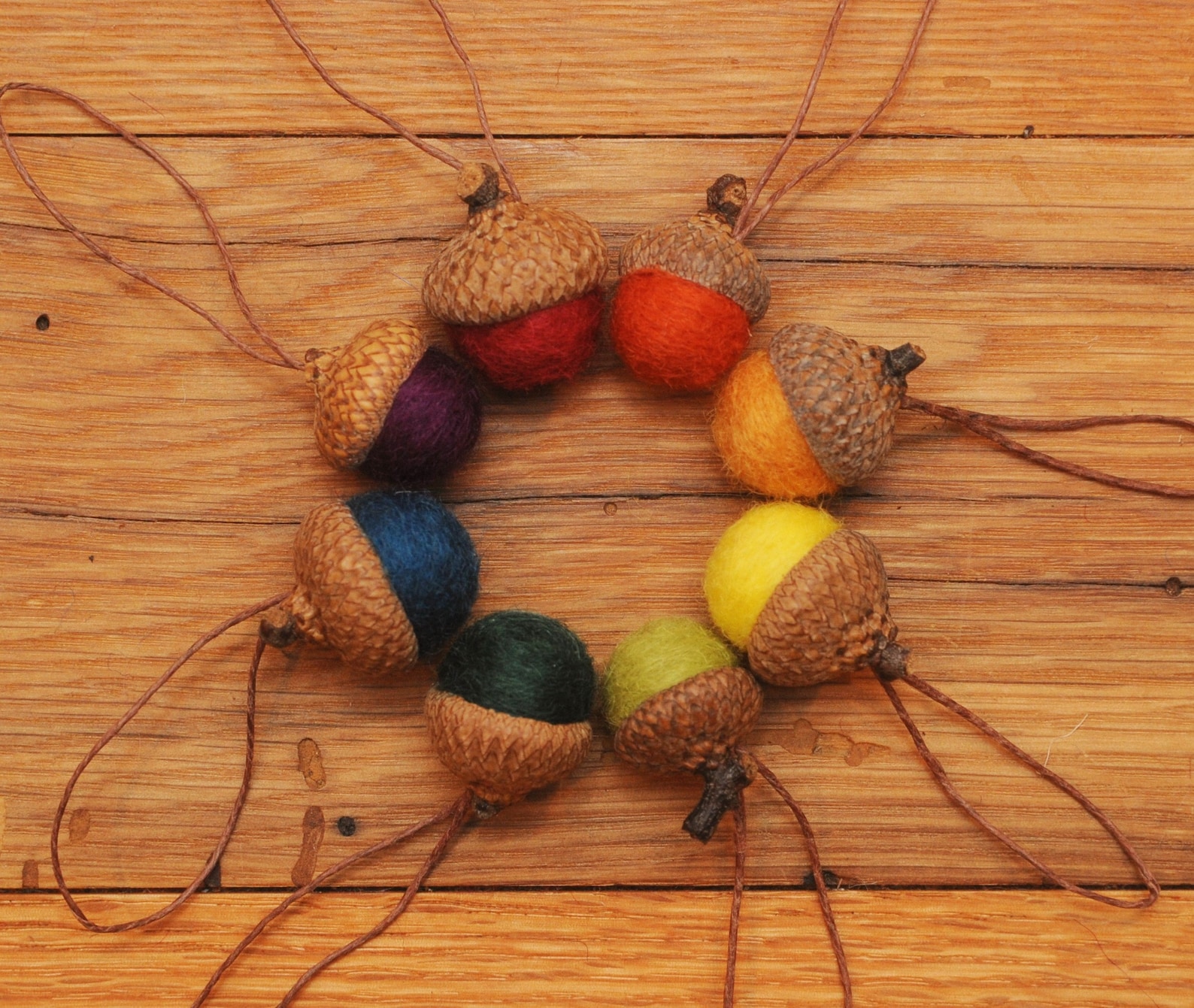 Rainbow Felted Acorn Ornaments Set of 8, Also Available Without Hangers ...