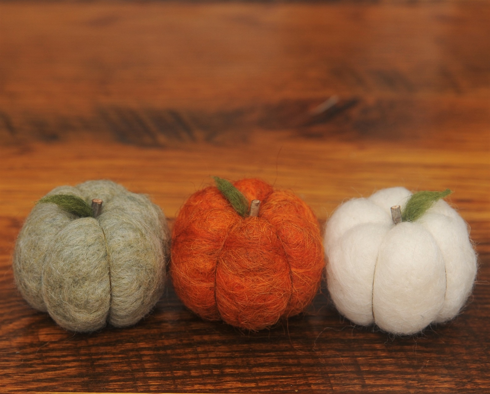 Felted Wool Pumpkins in Orange, Sage Green & White Set of 3, Pick Your ...