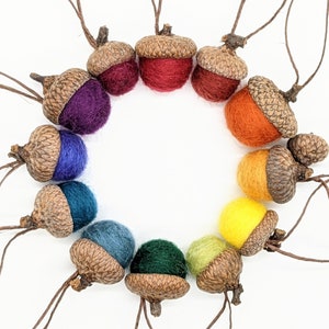 Rainbow Felted Acorn Ornaments Set of 12, Also Available Without ...