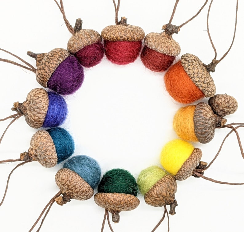 Rainbow Felted Acorn Ornaments Set of 12 Also Available - Etsy
