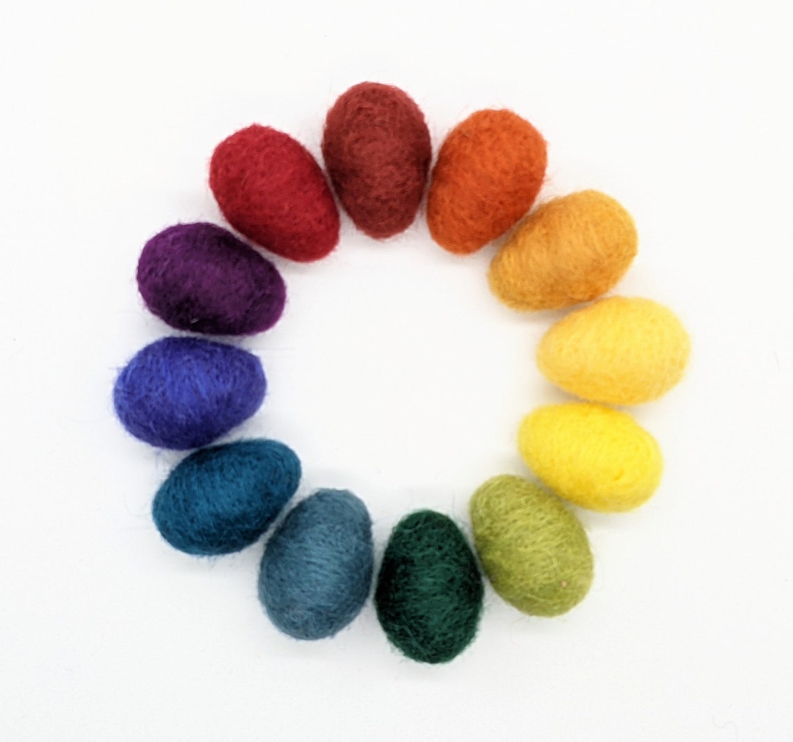 Rainbow Felted Eggs, Set of 12 Small Wool Easter Eggs With Optional Nest - Etsy