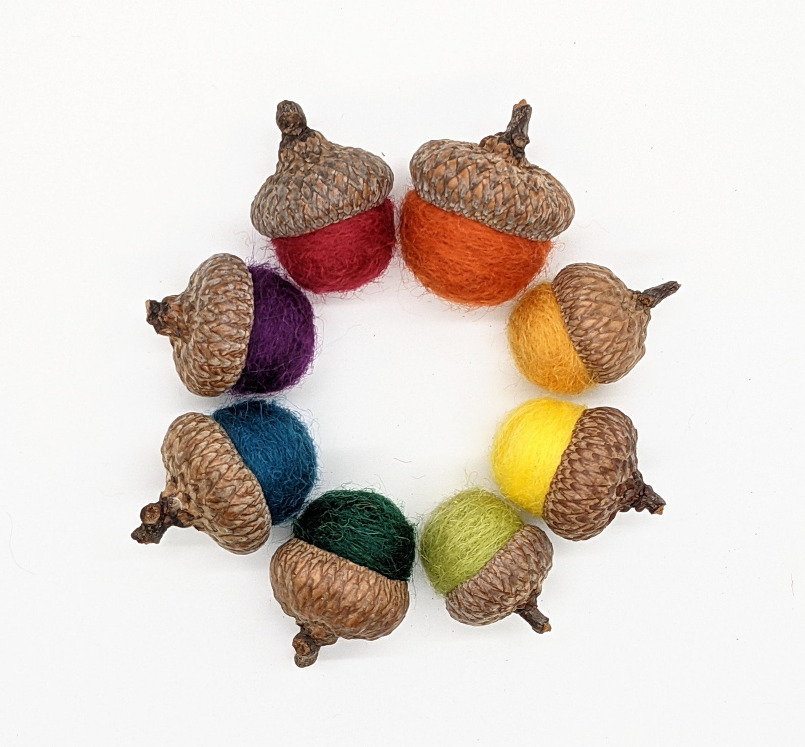 Rainbow Felted Acorn Ornaments Set of 8, Also Available Without Hangers ...