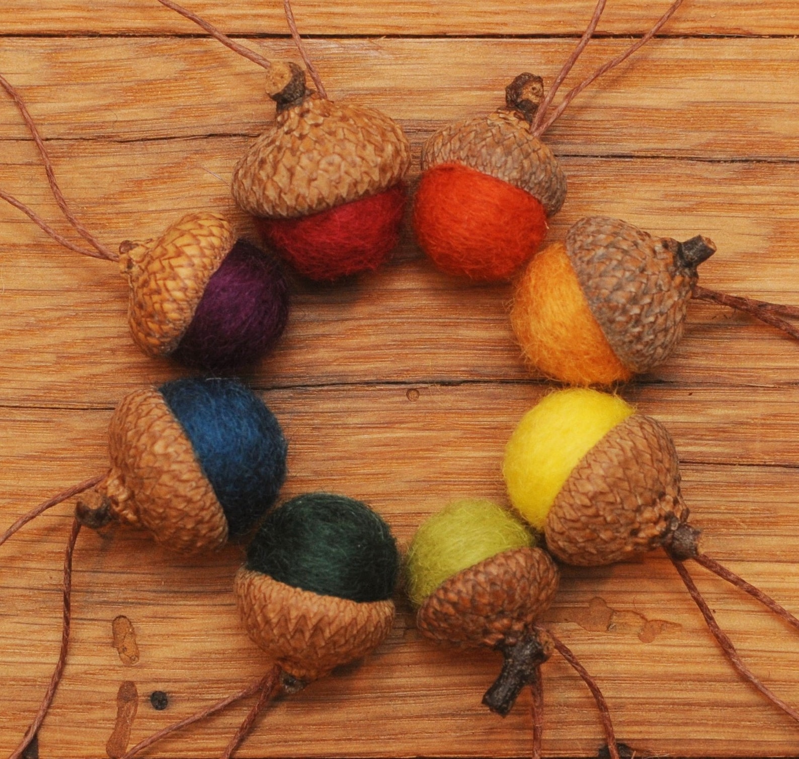 Rainbow Felted Acorn Ornaments Set of 8, Also Available Without Hangers ...