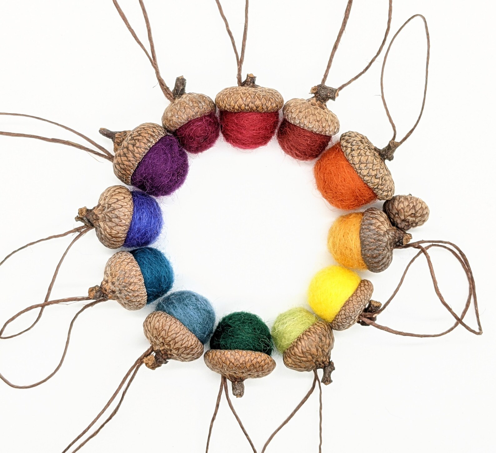 Rainbow Felted Acorn Ornaments Set of 12, Also Available Without ...