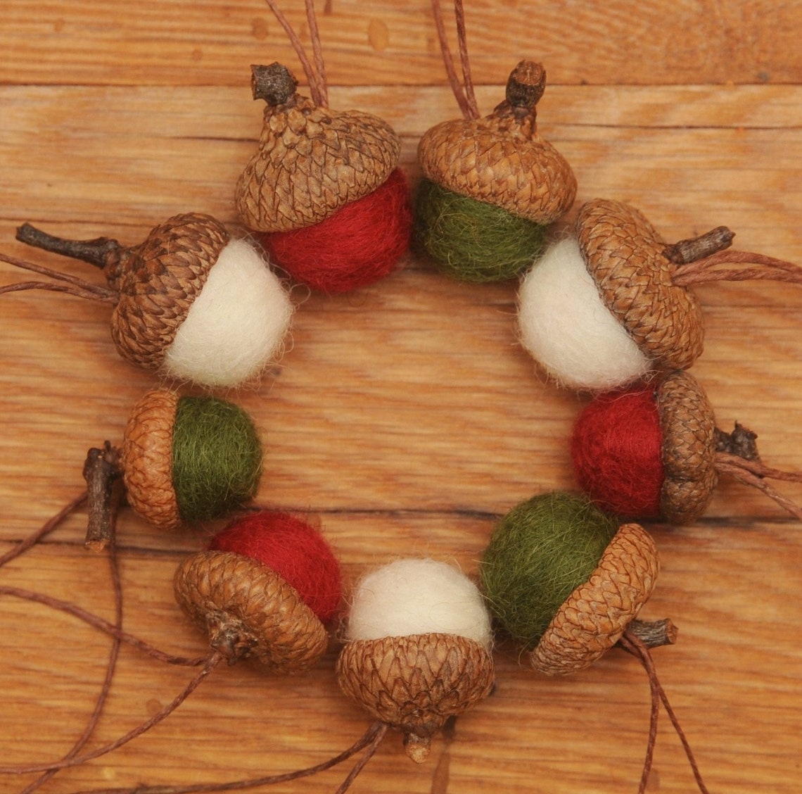 Felted Wool Acorns Ornaments in Red Green & White also | Etsy