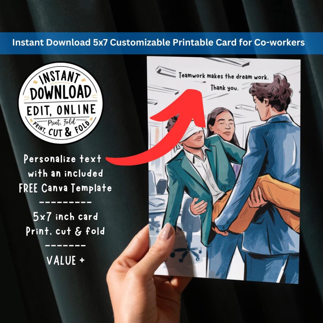 Teamwork Makes the Dream Work Thank You Card Editable Office ...