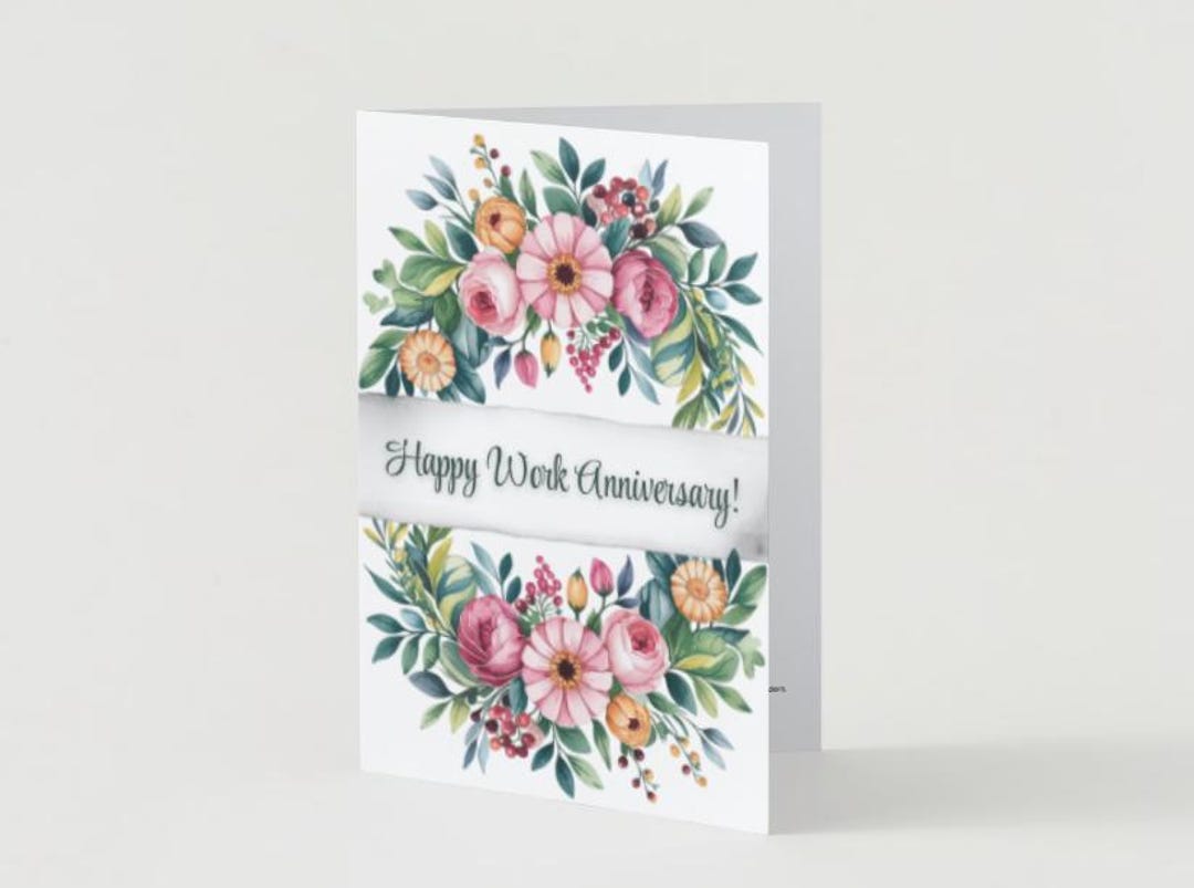Floral Work Anniversary Card With Canva Template Elegant 'happy Work ...