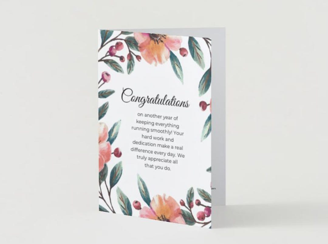 Floral Congratulations Work Anniversary Card With Canva Template ...