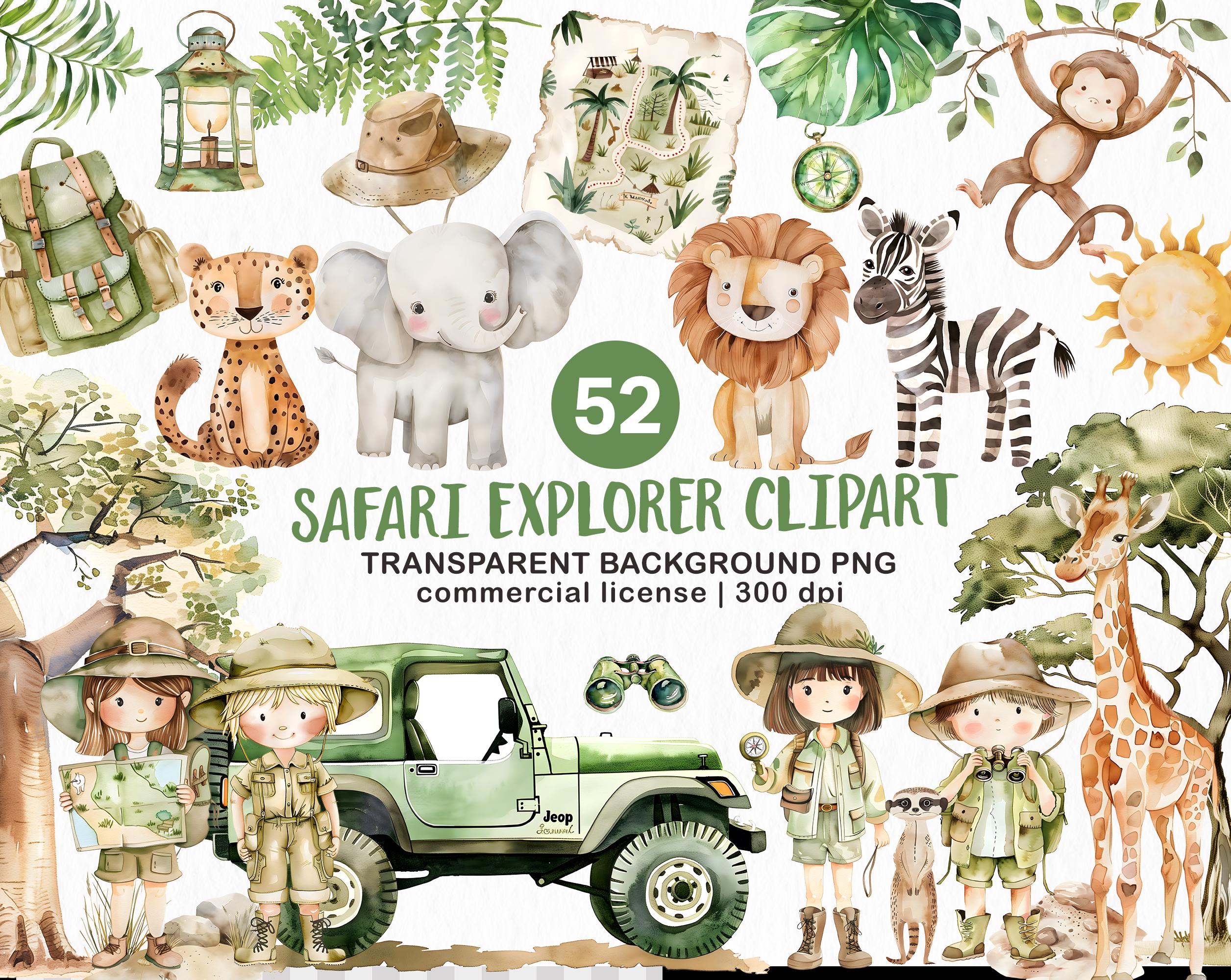 Safari Animals Clipart, Safari Jungle Clipart Bundle, Safari Explorer ...