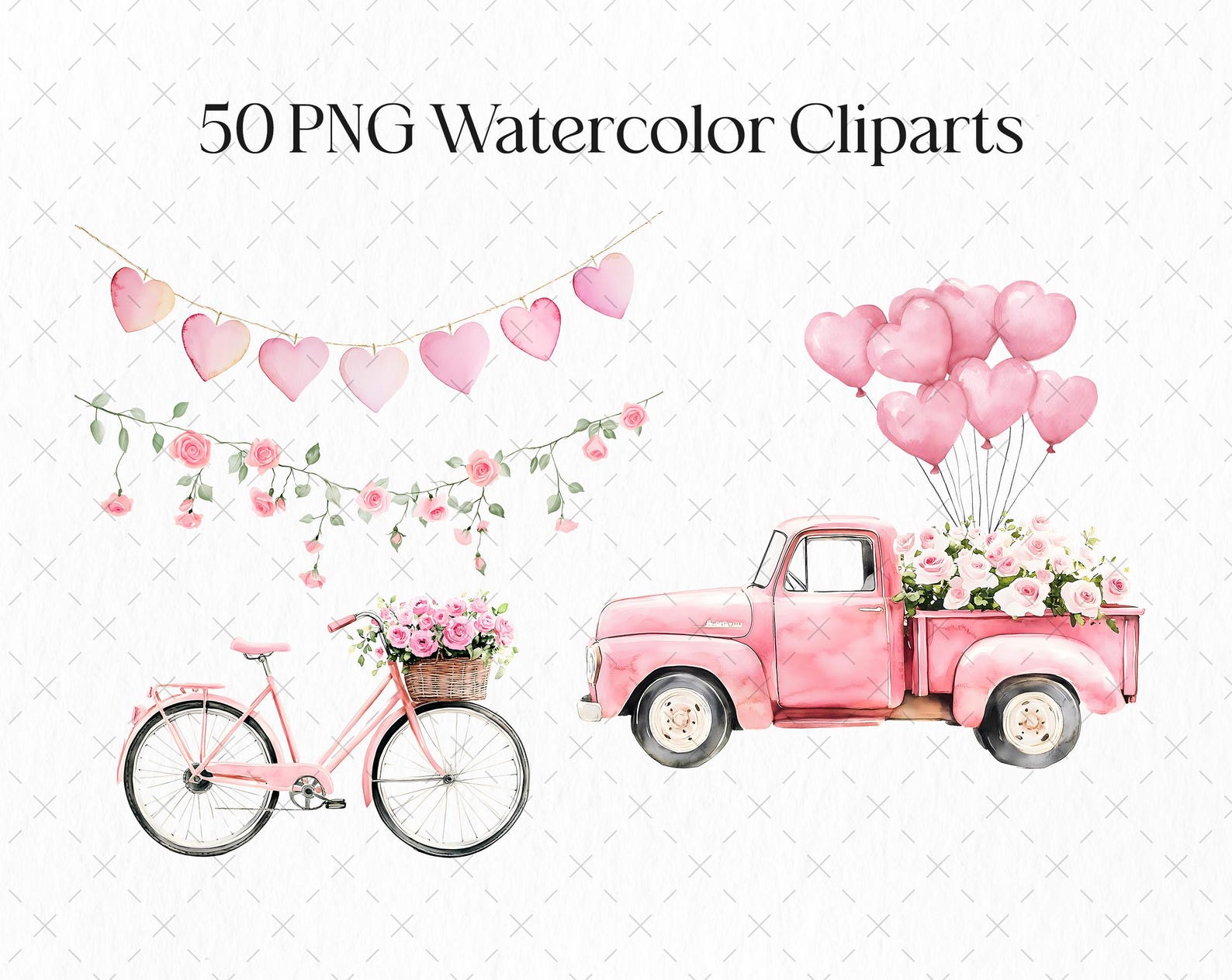 Watercolor Valentines Clipart, Cute Valentines Clipart Bundle, Pink ...
