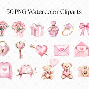 Watercolor Valentines Clipart, Cute Valentines Clipart Bundle, Pink ...