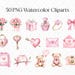 Watercolor Valentines Clipart, Cute Valentines Clipart Bundle, Pink ...