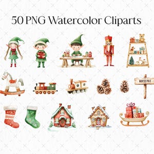 Watercolor Christmas Clipart, Cute Christmas Clipart Bundle, Cute Santa ...