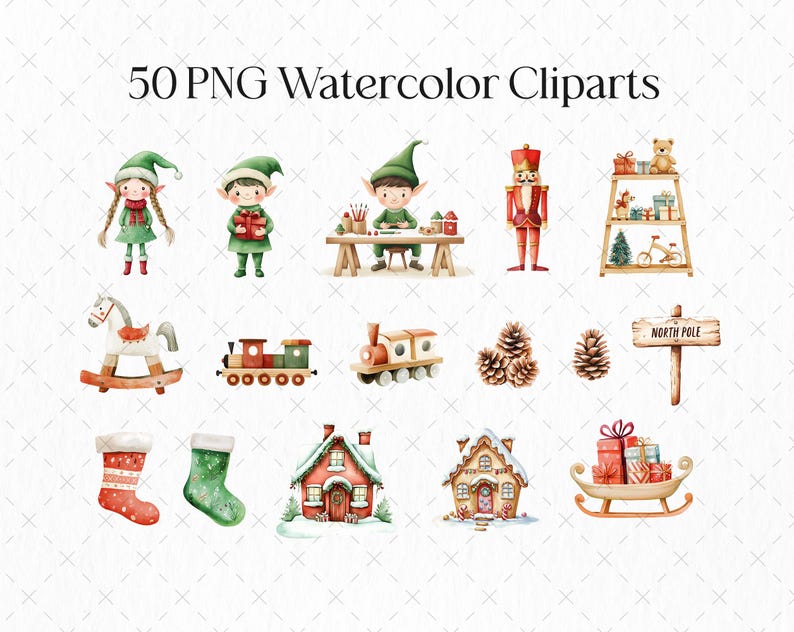 Watercolor Christmas Clipart, Cute Christmas Clipart Bundle, Cute Santa ...