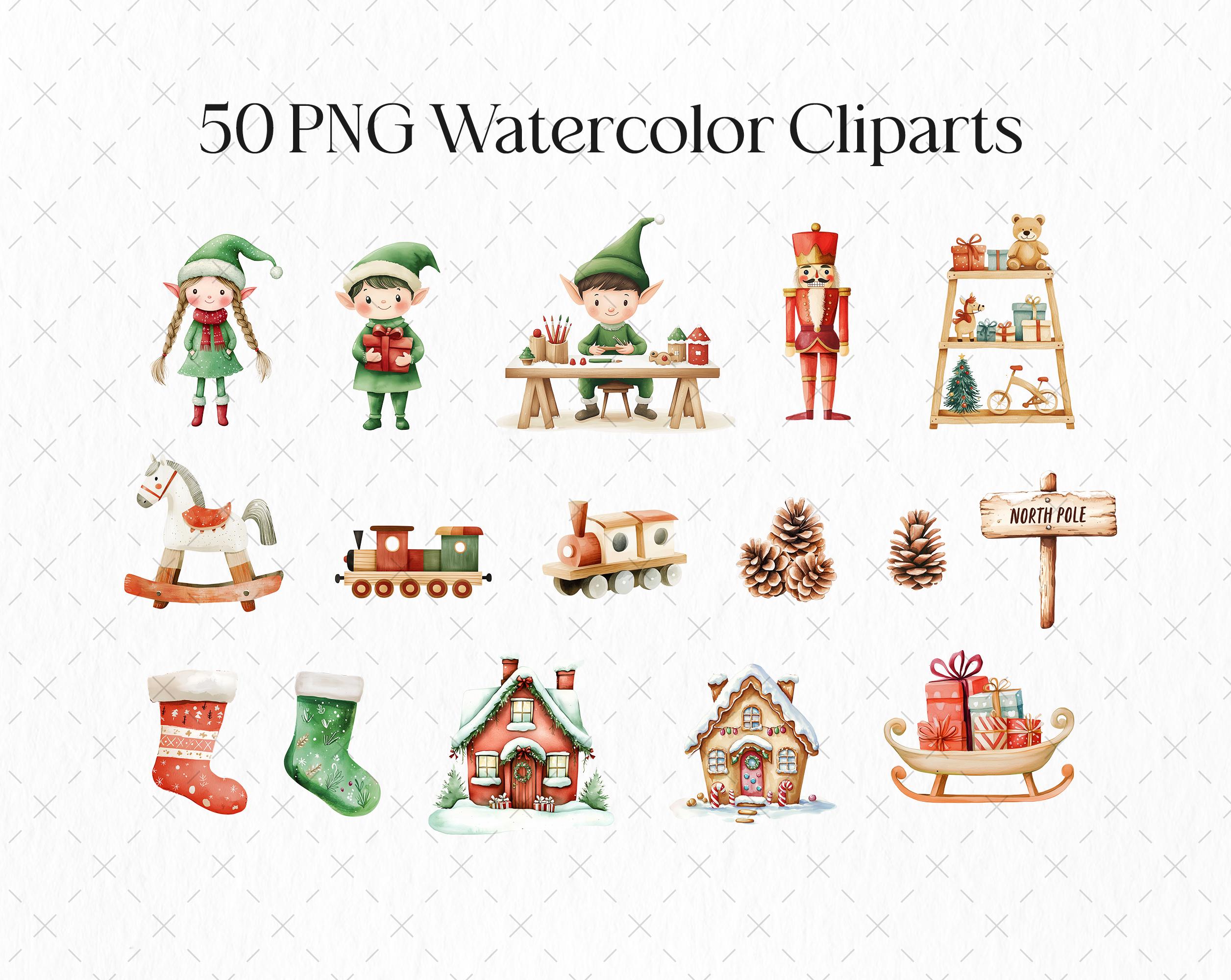 Watercolor Christmas Clipart, Cute Christmas Clipart Bundle, Cute Santa ...