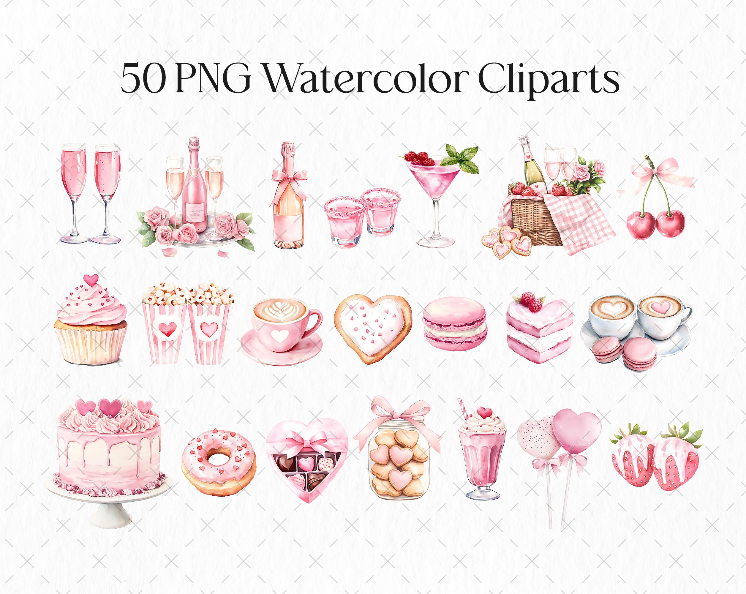 Watercolor Valentines Clipart, Cute Valentines Clipart Bundle, Pink ...